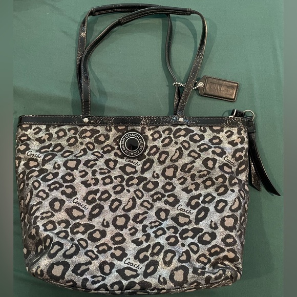 Coach | Bags | Authentic Coach Ocelot Tote Shoulder Bag Black Silver ...